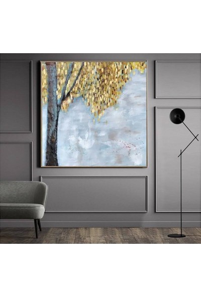 Tablo Plus Golden Tree Yağlı Boya Dokulu Tablo 80CM x 80CM Gümüş Çerçeveli Tablo Plus Golden Tree Yağlı Boya Dokulu Tablo 80CM x 80CM Gümüş Çerçeveli