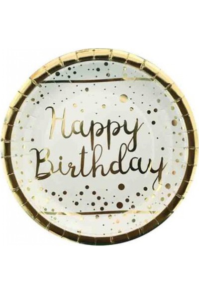 Hayaller Dükkanı Tabak Gold Happy Bırthday Parlak Varak Baskılı Beyaz Pk:6 Hayaller Dükkanı Tabak Gold Happy Bırthday Parlak Varak Baskılı Beyaz Pk:6
