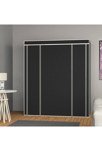 Elfida Çift Yandan Raflı Bez Dolap Siyah Gardrop