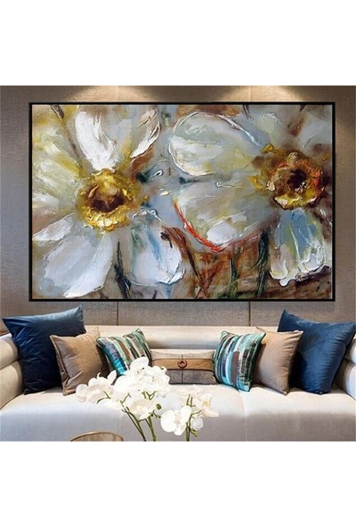 Tablo Plus Soyut Büyük Papatya Yağlı Boya Dokulu Tablo 100CM x 100CM Çerçevesiz Tablo Plus Soyut Büyük Papatya Yağlı Boya Dokulu Tablo 100CM x 100CM Çerçevesiz