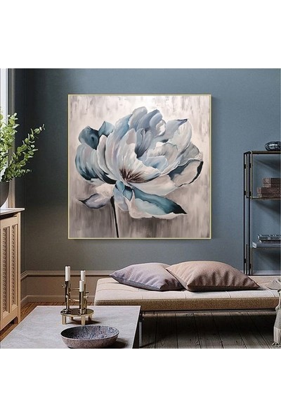 Tablo Plus Soyut Çiçek Yağlı Boya Dokulu Tablo 90CM x 120CM Siyah