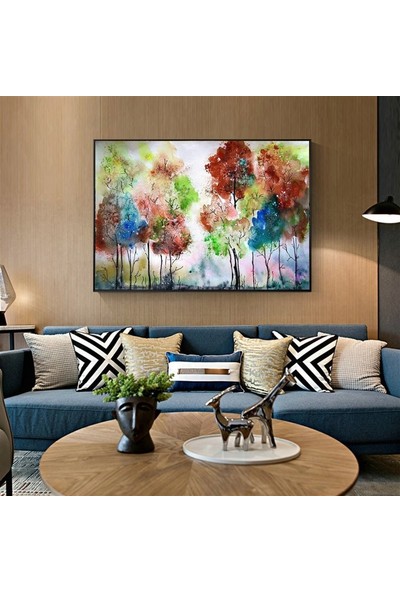 Tablo Plus Rengarenk Ağaçlar Yağlı Boya Dokulu Tablo 100CM x 150CM Çerçevesiz