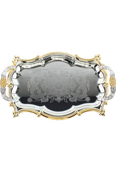 Entina Özler Çelik Desenli Aynalı Nişan Sunum Tepsisi