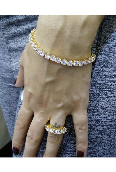 Zeygold Altın Kaplama Zirkon Taşlı Bileklik Yüzük Takım Zeygold Altın Kaplama Zirkon Taşlı Bileklik Yüzük Takım