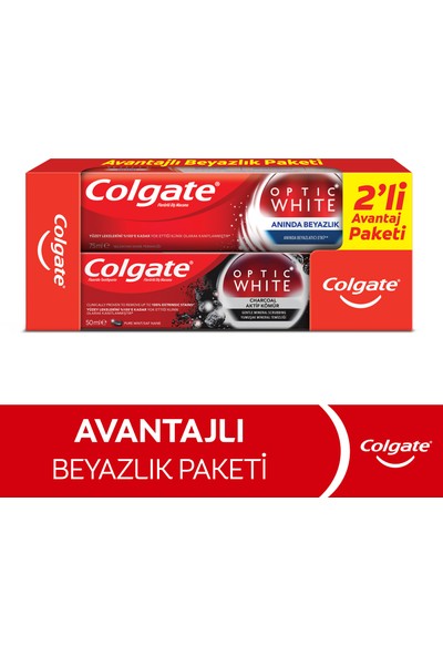 Colgate Optic White Anında Beyazlık Diş Macunu 75 ml + Optic White Aktif Kömür Diş Macunu 50 ml Colgate Optic White Anında Beyazlık Diş Macunu 75 ml + Optic White Aktif Kömür Diş Macunu 50 ml