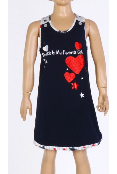 Nicoletta Lacivert Kız Çocuk Tunik Gecelik Geniş Askılı Pamuk