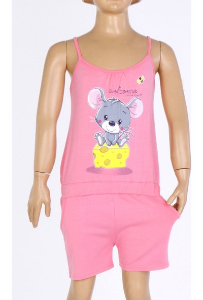 Nicoletta Pembe Kız Çocuk Şortlu Pijama Takımı Cepli Pamuk