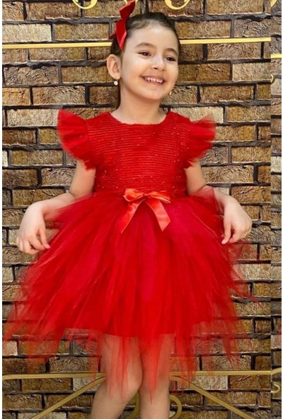 Riccotarz Kız Çocuk Omzu Tütülü Kabarık Kırmızı Abiye Riccotarz Kız Çocuk Omzu Tütülü Kabarık Kırmızı Abiye
