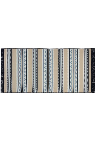 Madame Coco Berthe Saçaklı Dokuma Kilim - Bej - Lacivert - 120 x 180 cm.