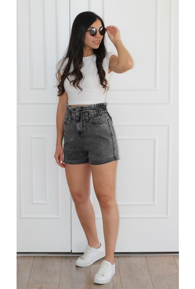 Burca Butik Beli Büzgülü Kot Şort