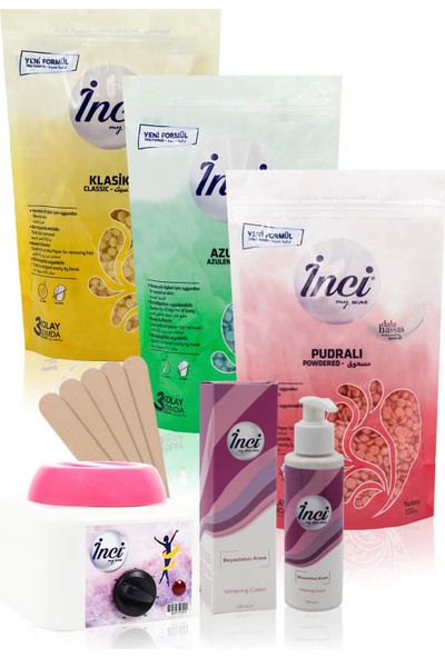 İnci Ağda 3 Kutu - Azulen, Pudralı, Klasik + Ağda Makinesi + Beyazlatıcı Krem İnci Ağda 3 Kutu - Azulen, Pudralı, Klasik + Ağda Makinesi + Beyazlatıcı Krem