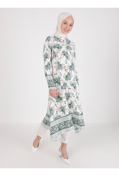 Çiçek Desenli Tunik - Yeşil - Zenane