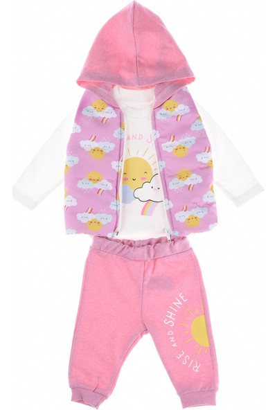 Necix's My Sun Şişme Yelekli 3'lü Takım Kız Mevsimlik-Pembe