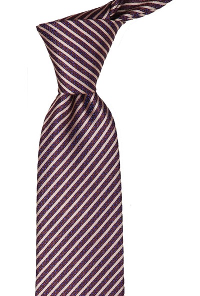 Kravatkolik Kahve - Bej Çizgi Desen Mendilli Klasik Kravat KK9600