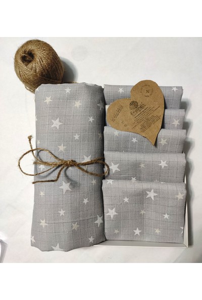 Beybinest Gri Yıldız Müslin Battaniye 100X120 cm Mendil 30X30 cm 5 Adet Set Beybinest Gri Yıldız Müslin Battaniye 100X120 cm Mendil 30X30 cm 5 Adet Set