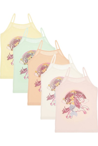 Donella 5'li Renkli Baskılı Kız Çocuk Atlet - 4371UD