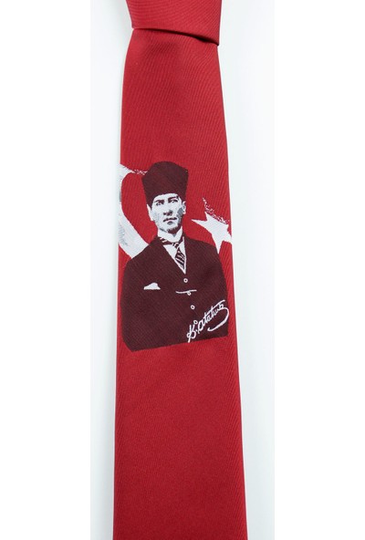 Gaffy Kırmızı Renk Atatürk Porteli Kravat-2 Gaffy Kırmızı Renk Atatürk Porteli Kravat-2