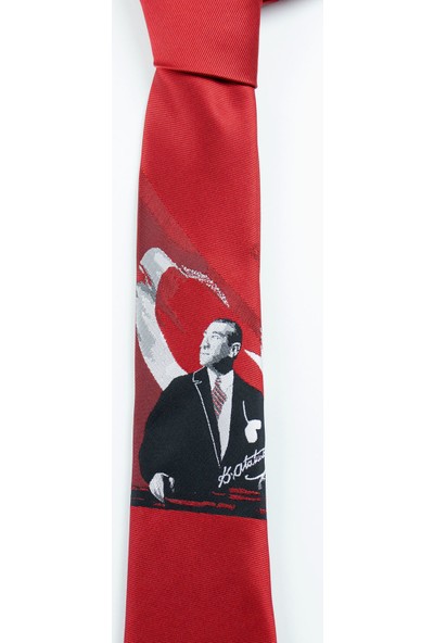 Gaffy Kırmızı Renk Atatürk Porteli Kravat-3 Gaffy Kırmızı Renk Atatürk Porteli Kravat-3