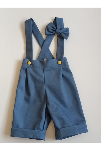 Momsandbabies Erkek Bebek-Çocuk Mavi Şort Salopet Pantolon