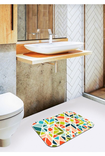 Ardizayn Renkli Çizgiler Desenli 40X60 cm Kaymaz Deri Taban Banyo Halısı, Paspası