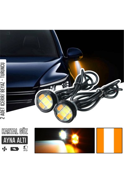 C9 Ayna Altı Kartal Göz 2'li 6 LED Çift Renk - Beyaz Turuncu