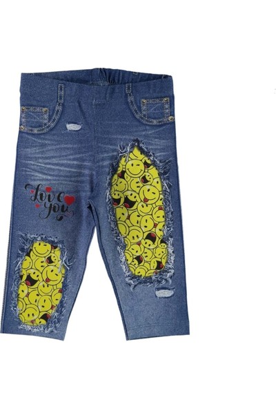 Başak Çocuk Giyim 329118 Kız Gülenyüz Kot Baskı Kapri 1/4 Yaş - Lacivert - 0-1 Yaş