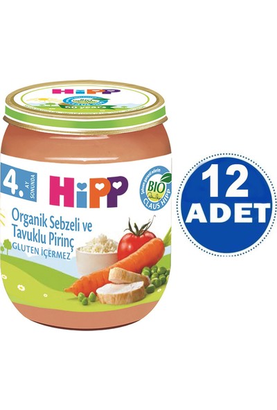 Hipp Kavanoz Organik Sebzeli ve Tavuklu Pirinç 125 gr 12 Adet