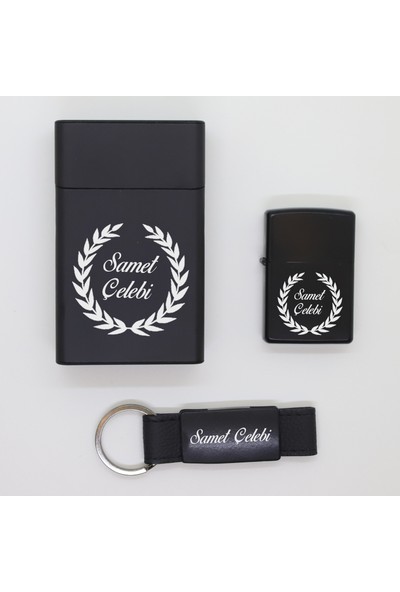 Ada Lazer Kişiye Özel Metal Sigara Kutusu, Zippo Çakmak ve Anahtarlık Seti - 2
