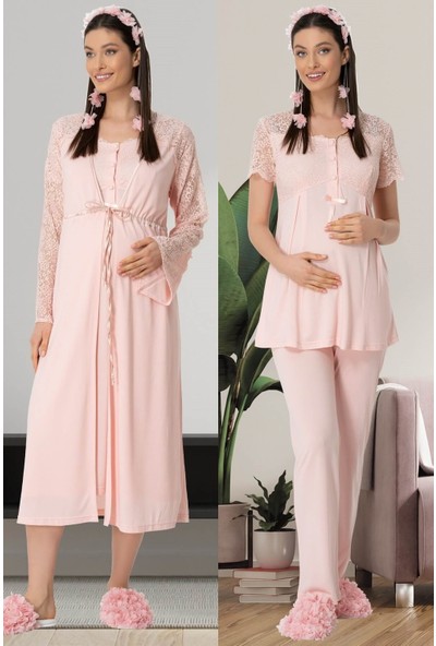 Şık Mecit Dantel Detaylı Lohusa Set