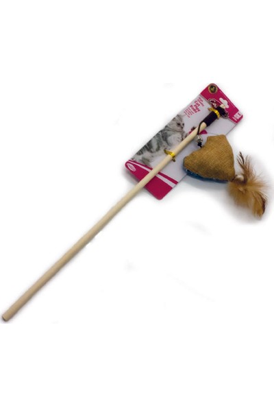 Catlife Kediler Için Naturel Tüylü Kalp Zilli Olta