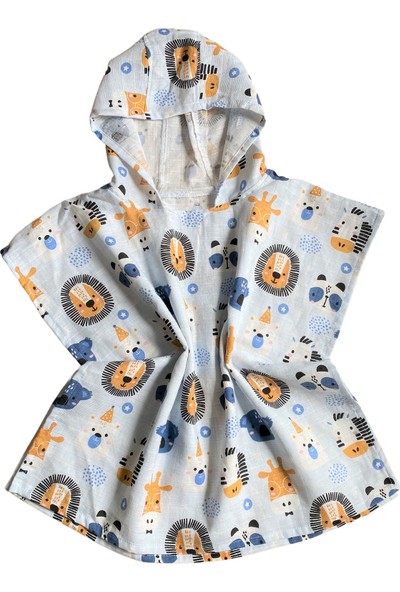 Pamuk Atölyesi Mavi Hayvanlar Müslin Panço Pamuk Atölyesi Mavi Hayvanlar Müslin Panço