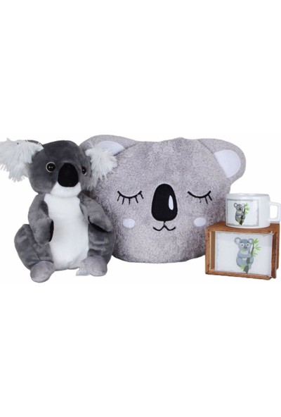 Hediyekanalı Koala Peluş Yastık Peluş Oyuncak Koala Kutulu Kupa