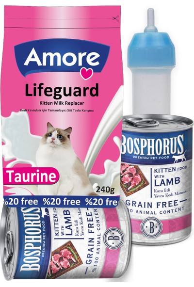 Lifeguard Yavru Kedi Süt Tozu 240gr + Biberon + Kitten Konserve 2x415gr Lifeguard Yavru Kedi Süt Tozu 240gr + Biberon + Kitten Konserve 2x415gr