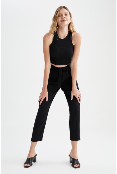 DeFacto Paper Bag Yüksek Bel Kuşaklı Pantolon U3559AZ21SM