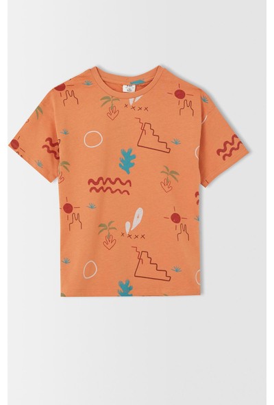 Defacto Erkek Çocuk Oversize Desenli Kısa Kollu Tişört V0129A621SM