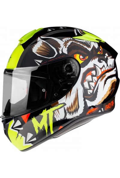 mt Kapalı Kask Targo - V14 Crazy Dog [x-Large] A2-02 Siyah Flo Ye