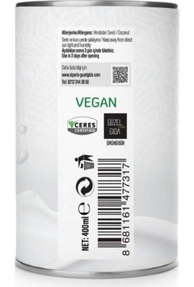 Güzel Gıda Organik Hindistan Cevizi Sütü 400 ml