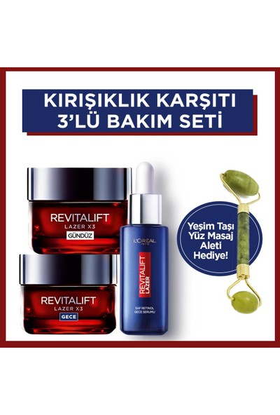 Loreal Paris L'oréal Paris Revitalift Lazer Kırışıklık Karşıtı 3'lü Bakım Seti + Yüz Masaj Aleti Roller Loreal Paris L'oréal Paris Revitalift Lazer Kırışıklık Karşıtı 3'lü Bakım Seti + Yüz Masaj Aleti Roller