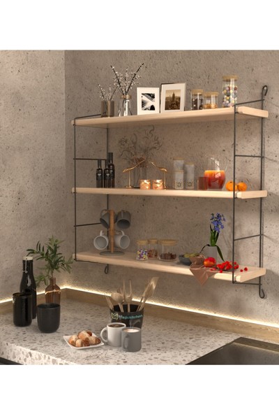 Magic Kitchen Çam Doğal Ahşap Büyük Boy 3 Katlı Duvar Rafı Magic Kitchen Çam Doğal Ahşap Büyük Boy 3 Katlı Duvar Rafı