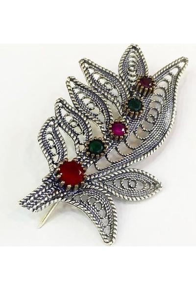 TMT 925 Ayar Gümüş Telkari El Işi Yaprak Broş TMT 925 Ayar Gümüş Telkari El Işi Yaprak Broş