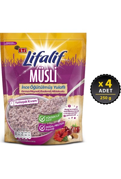 Eti Lifalif İnce Öğütülmüş Müsli Hibiskuslu 250 g x 4 Adet Eti Lifalif İnce Öğütülmüş Müsli Hibiskuslu 250 g x 4 Adet