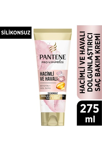 Pantene Silikonsuz Hacim Veren Dolgunlaştırıcı Saç Bakım Kremi, Biotin ve Gül Suyu 275 Ml