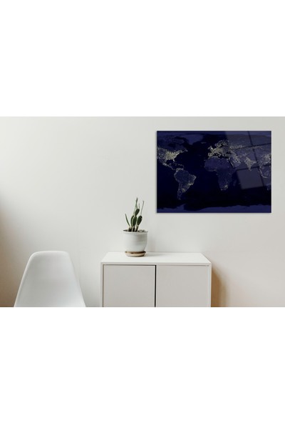 Glass Art Concept Dünya Haritası Cam Tablo