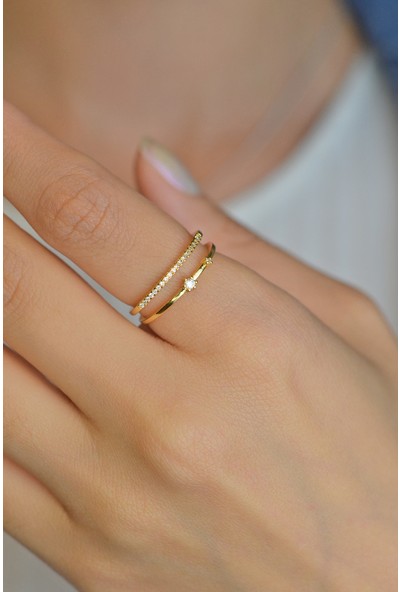 Sacce Scarves & Accessories S&A Accessories Iki Sıralı Gold Ince Yüzük Eklem Yüzüğü