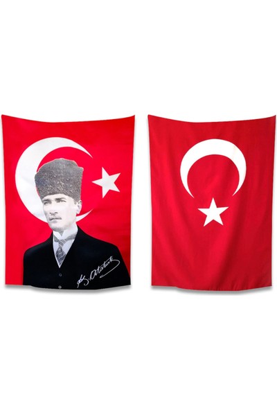 Vagonik Türk Bayrağı + Kalpaklı Atatürk Türk Bayrağı 70 x 100 cm