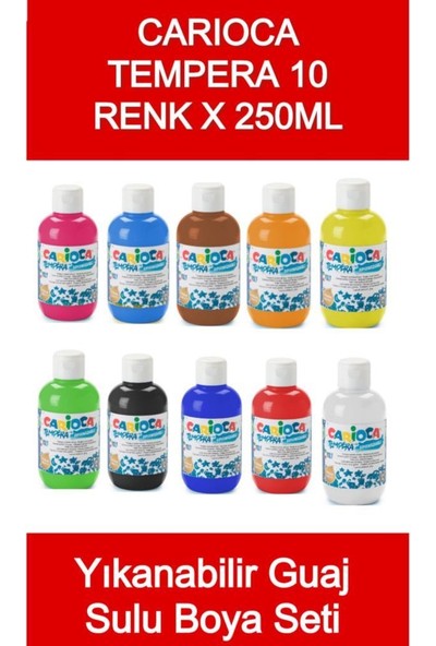 Carioca Tempera Süper Yıkanabilir Guaj Sulu Boya Seti 10 Renk x 250 ml Carioca Tempera Süper Yıkanabilir Guaj Sulu Boya Seti 10 Renk x 250 ml