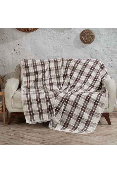 Vagonik Natural Keten Ekoseli Koltuk Örtüsü & Şalı Vagonik Natural Keten Ekoseli Koltuk Örtüsü & Şalı