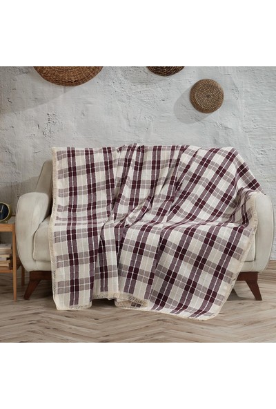 Vagonik Natural Keten Ekoseli Koltuk Örtüsü & Şalı Vagonik Natural Keten Ekoseli Koltuk Örtüsü & Şalı