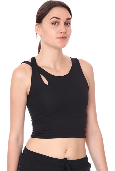 Sportive Spo-Assymetric Crop Kadın Siyah Günlük Stil Sporcu Sütyeni 712102-SYH