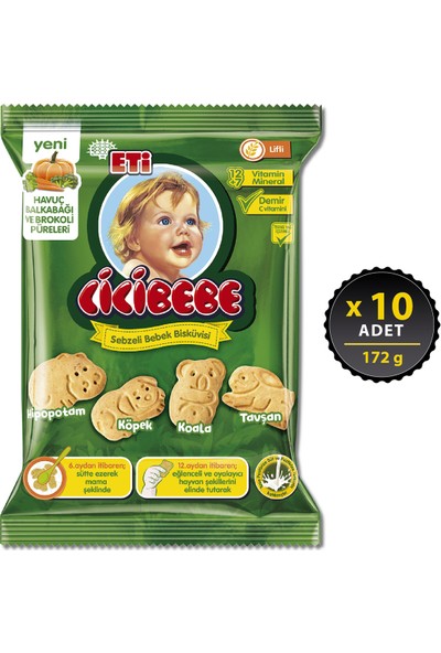 Eti Cicibebe Sebzeli Bebek Bisküvisi 172 g x 10 Adet Eti Cicibebe Sebzeli Bebek Bisküvisi 172 g x 10 Adet
